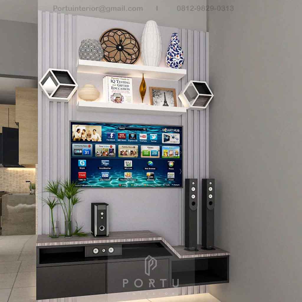 Backdrop TV Mewah Putih Grey Perumahan Samudera Residence Sukmajaya Backdrop TV Mewah Putih Grey Perumahan Samudera Residence Sukmajaya